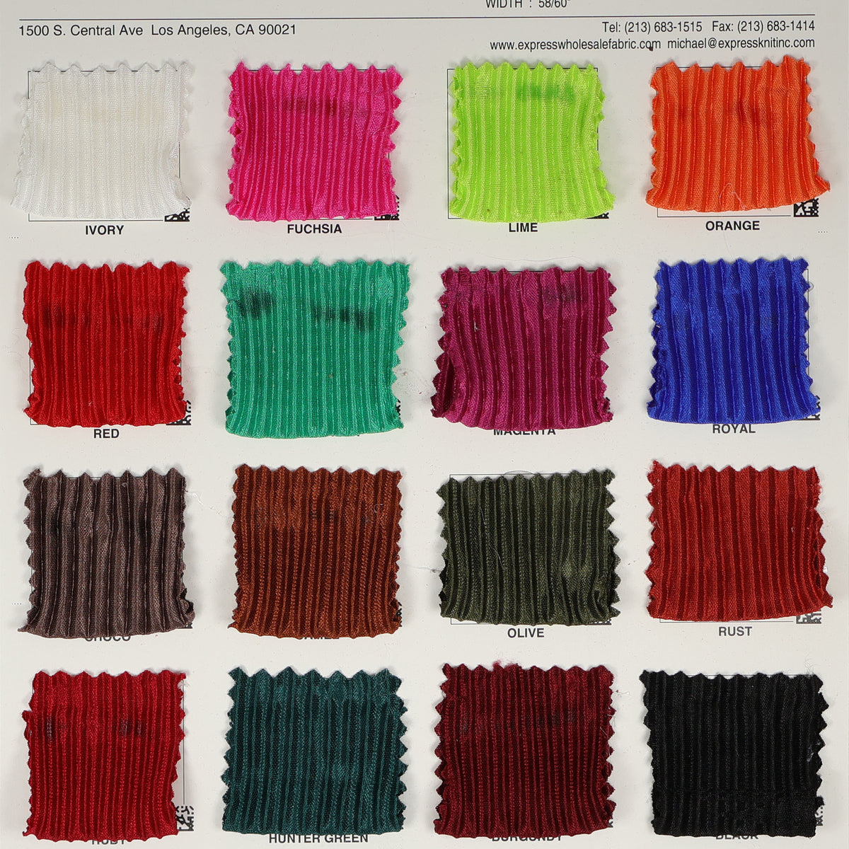 Wholesale Morocco Ribbed Fabric - 100% Polyester, 170 GSM, 58/60"